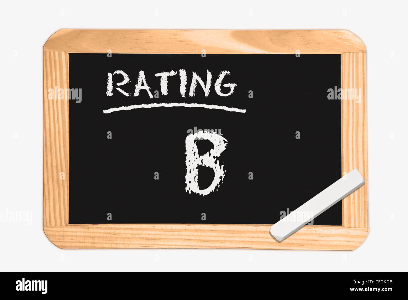 Detail photo of a chalkboard with the inscription „Rating B“, white ...