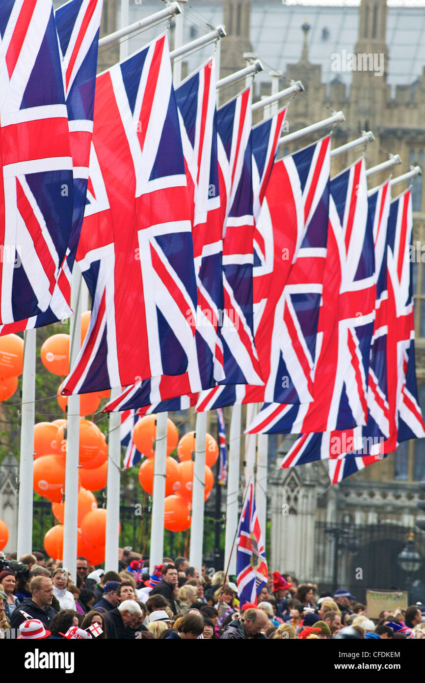 Flags and spectators outside Houses of Parliament, during the marriage ...