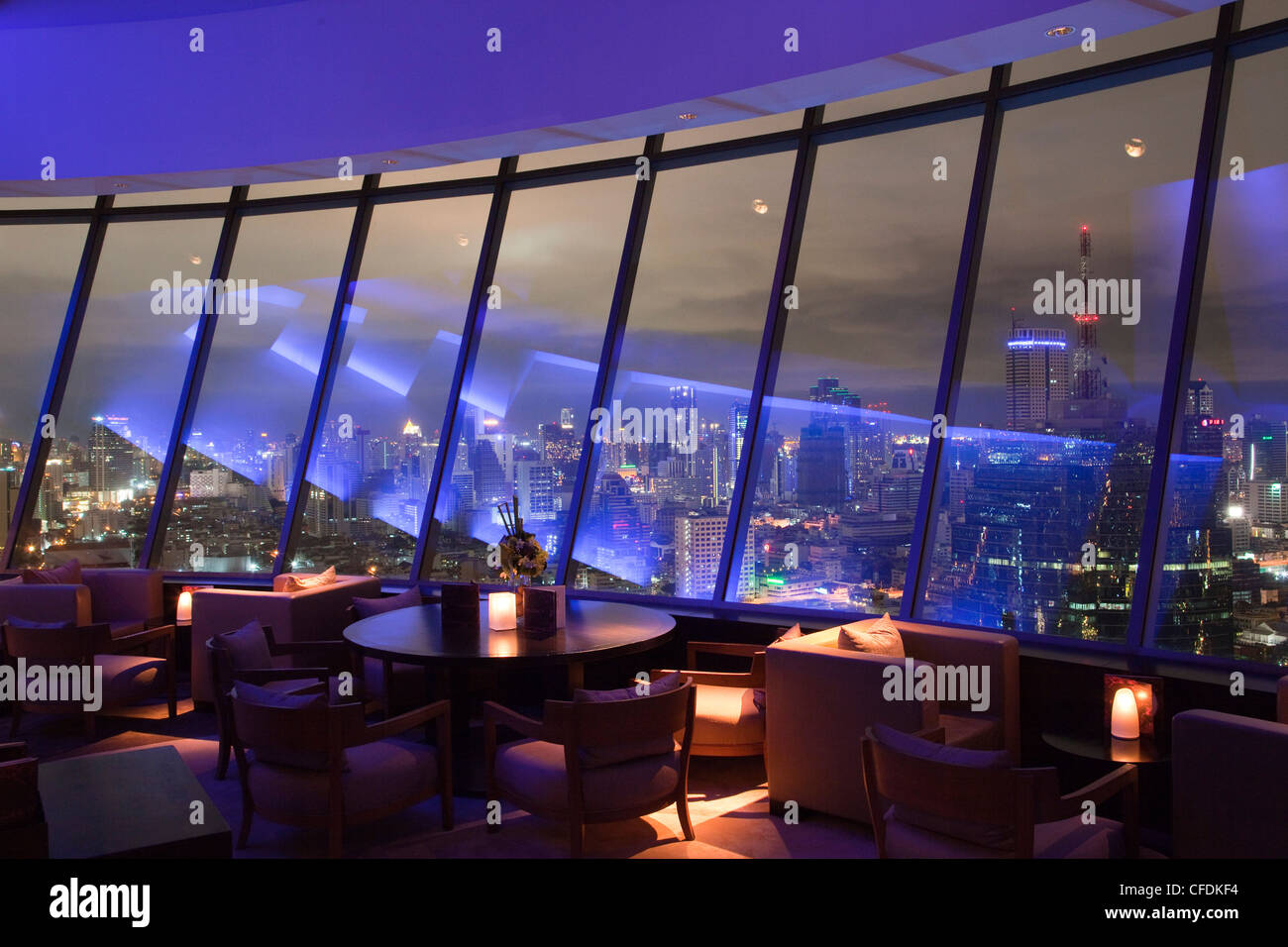 Blue light reflections in windows of Three Sixty Bar of Millennium ...