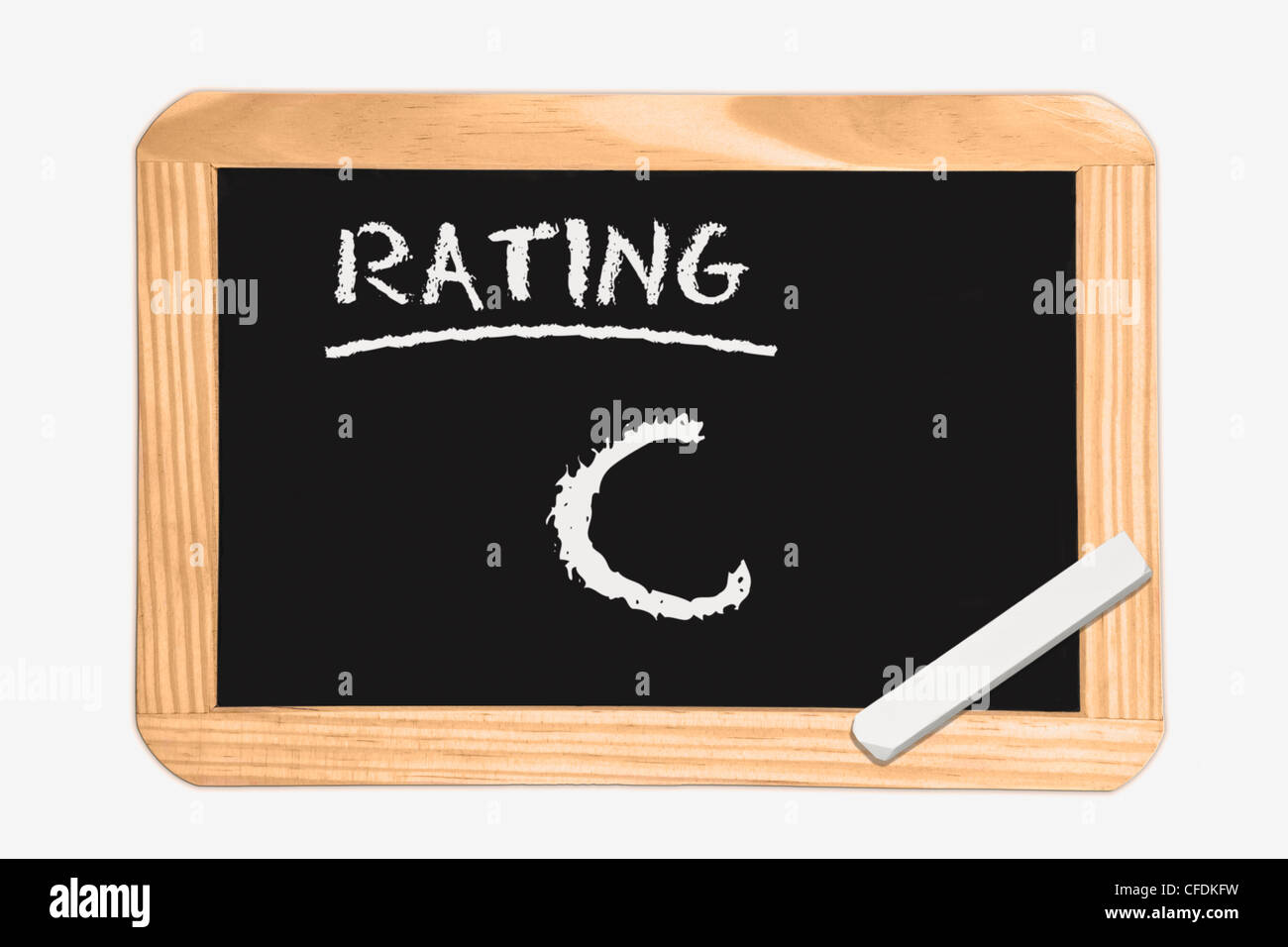 Detail photo of a chalkboard with the inscription „Rating C“, white ...