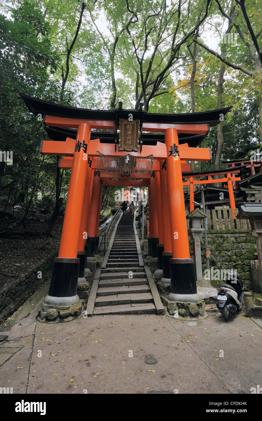 stairs under torii gates at Fushimi Inari Shrine, Kyoto, Japan Stock ...