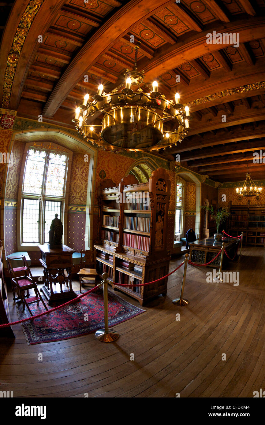 Library, interior of Cardiff Castle, South Glamorgan, Wales, United ...