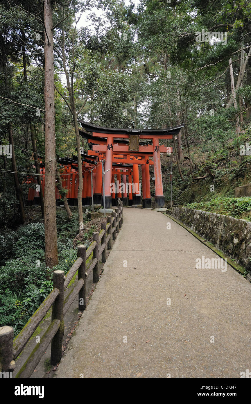 walkway and torii gates at Fushimi Inari Shrine, Kyoto, Japan Stock ...