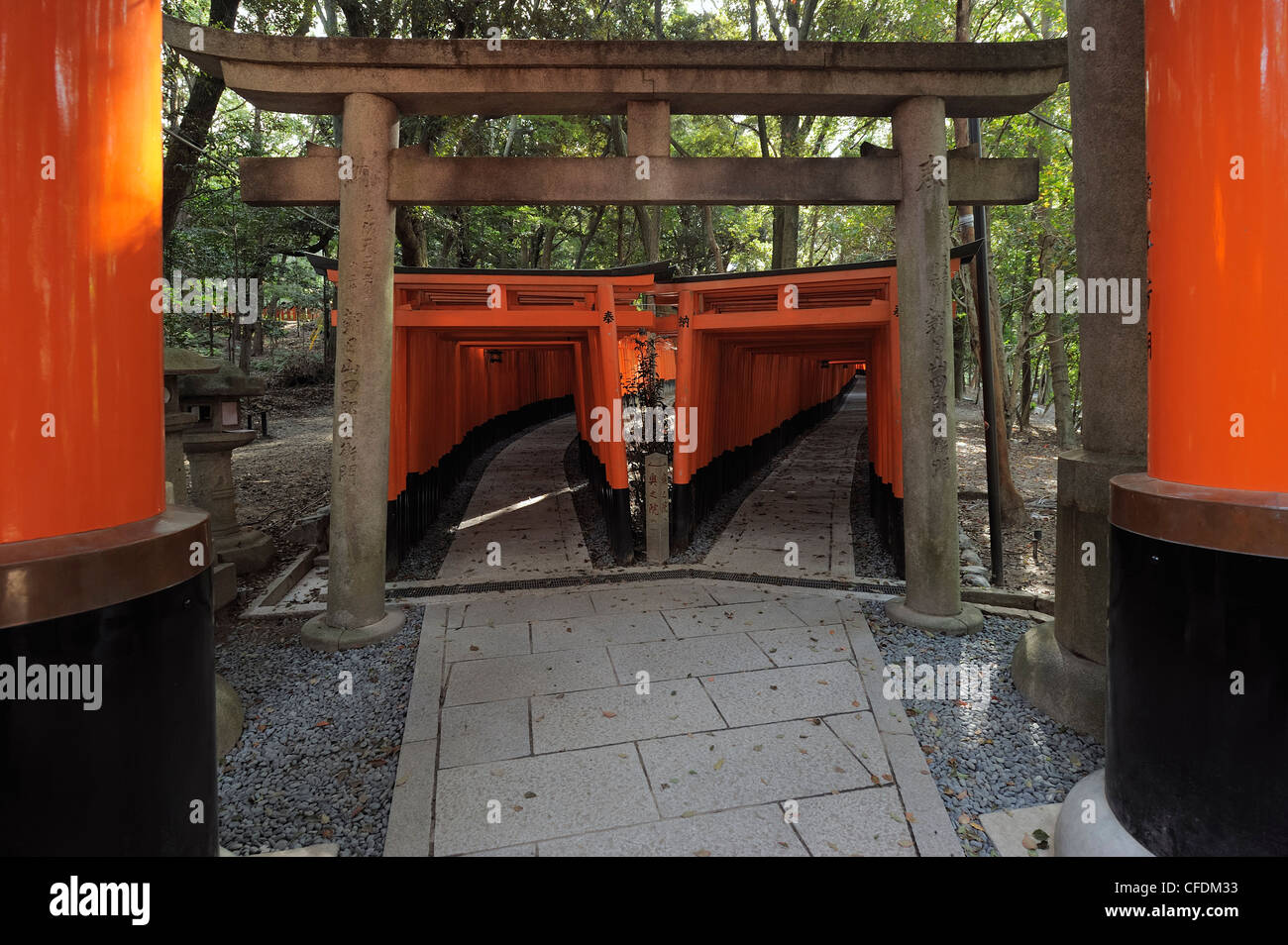walkway fork and torii gates at Fushimi Inari Shrine, Kyoto, Japan ...
