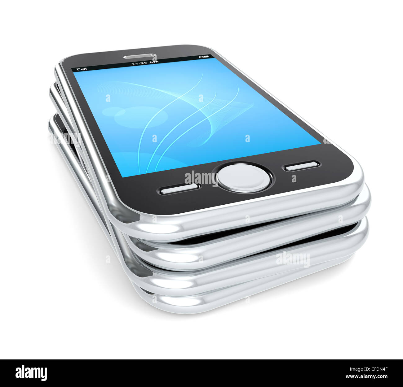 Pile of 4 Smart Phones. Blue Screen Stock Photo - Alamy