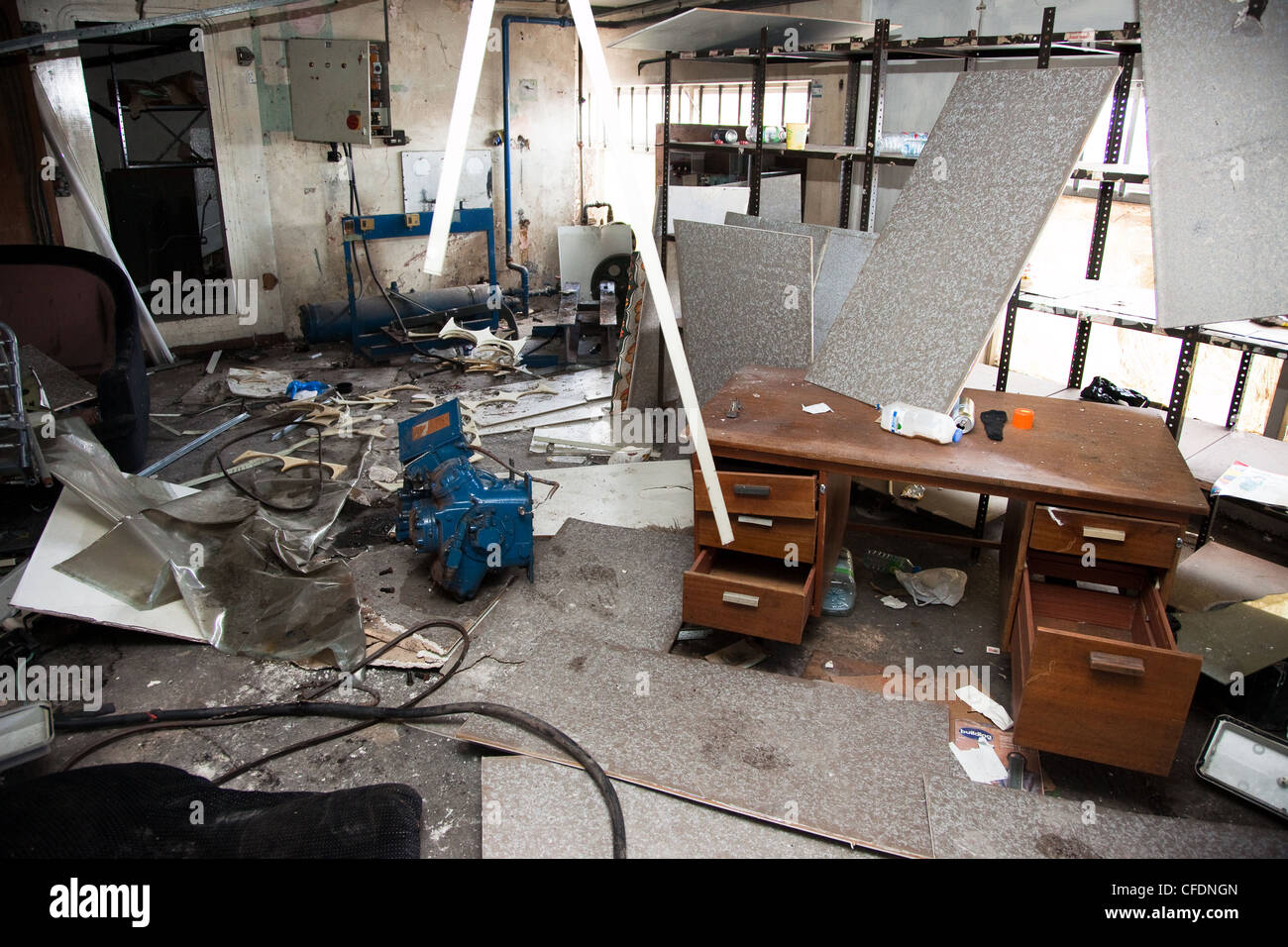 Seven sisters, Tottenham, London, UK. Ruined office in vacated cold ...
