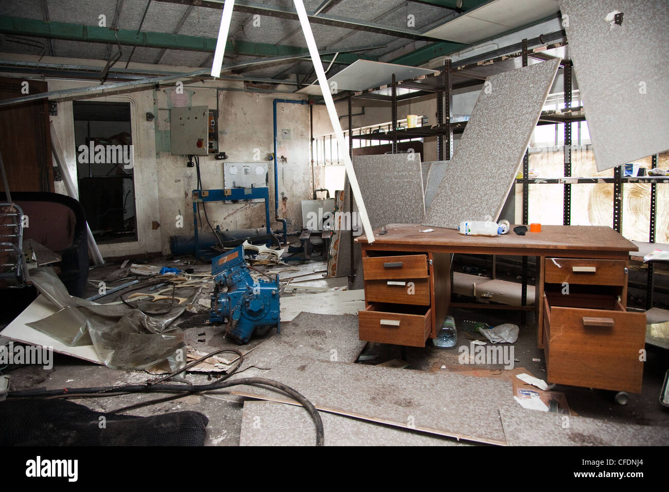Seven sisters, Tottenham, London, UK. Ruined office in vacated cold ...