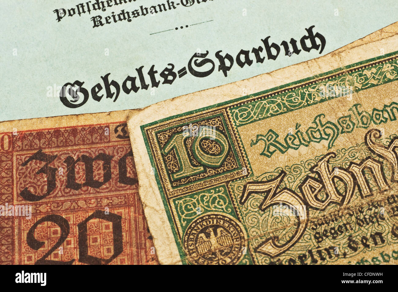 old salary bankbook two old bills from the year 1920 are alongside ...