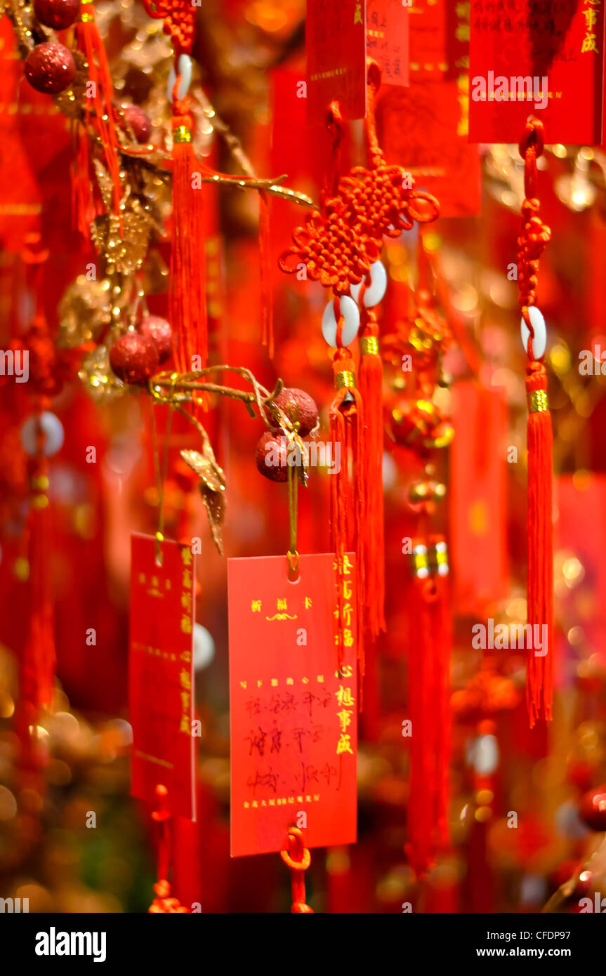 a bunch of red chinese charms dangling from a tree Stock Photo - Alamy