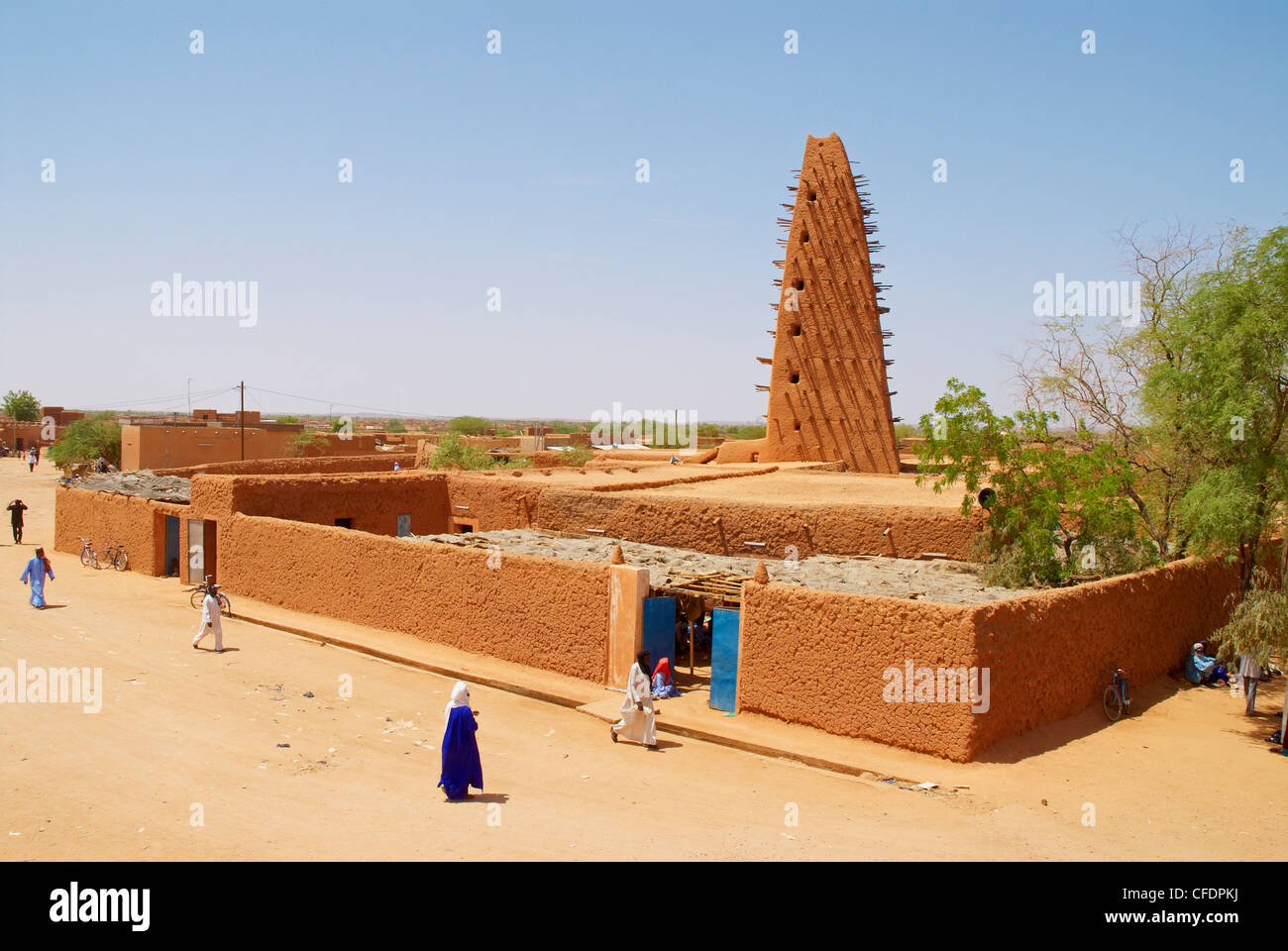 Minaret dating from the 16th century, of the Great Mosque built of mud ...