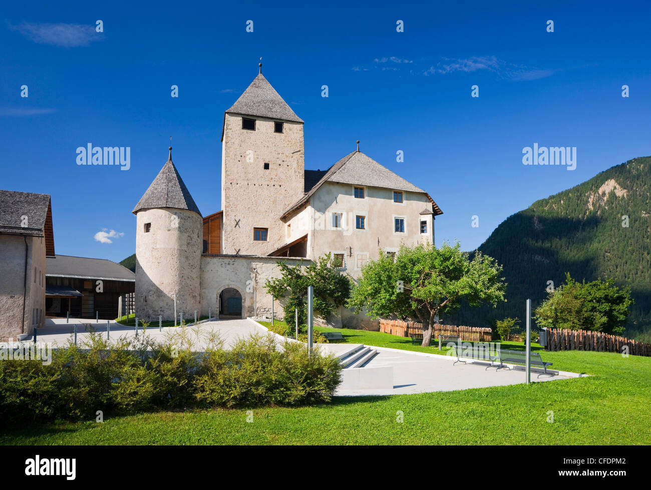 The castle Ciastel de Tor in the sunlight, St. Martin in Thurn ...