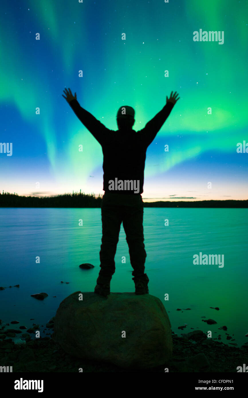 Aurora borealis (northern lights), boreal forest, Yellowknife environs ...