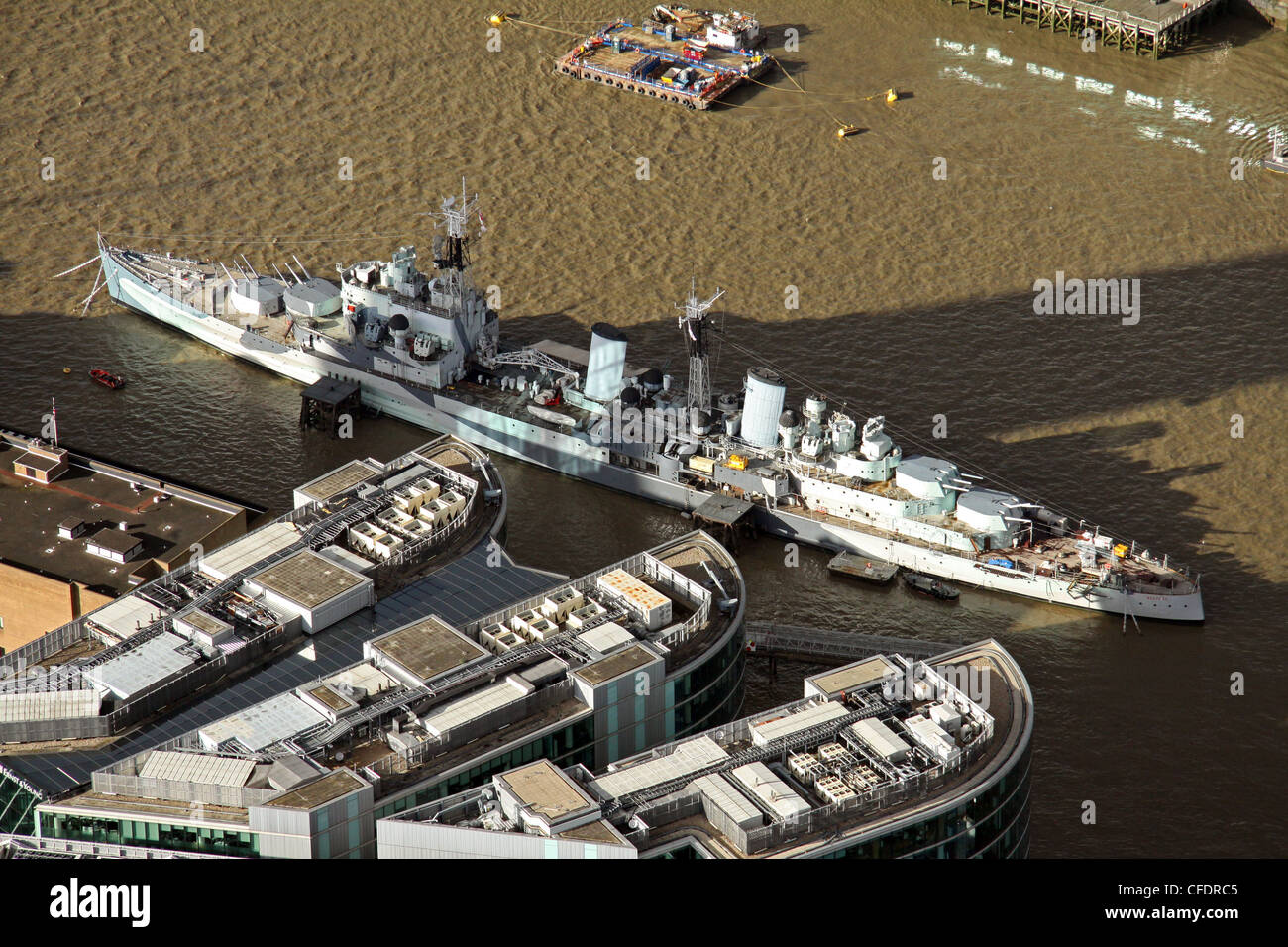 Aerial view of HMS Belfast in The Thames, London Stock Photo - Alamy