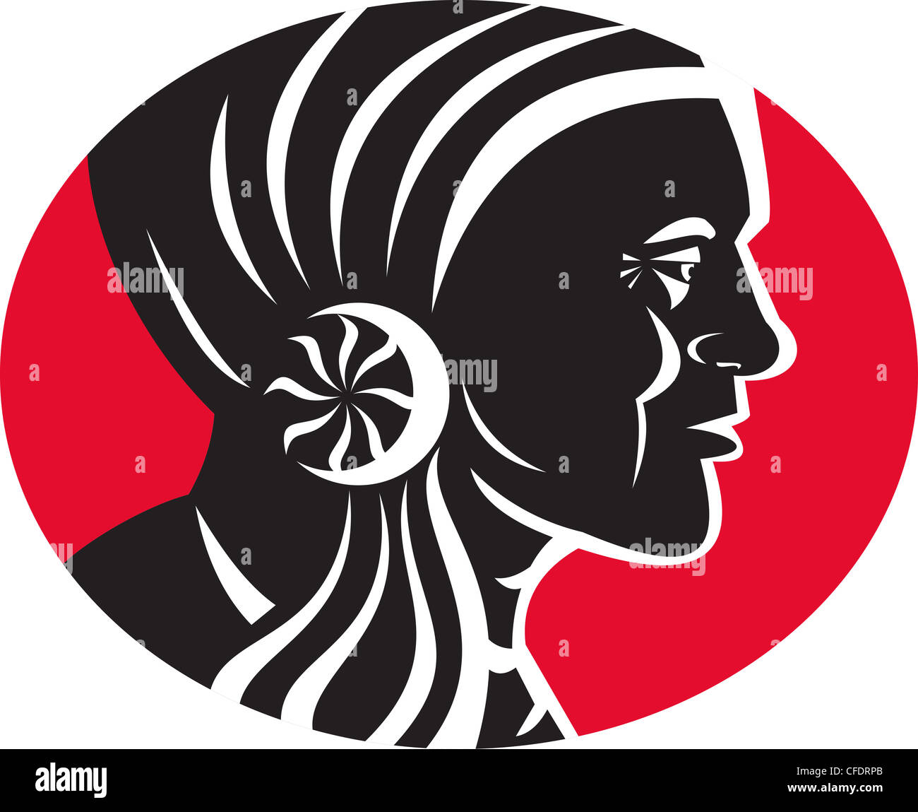 illustration of a native American Indian chief facing side view set ...