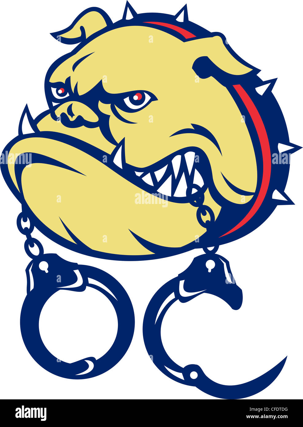 illustration of an Angry bulldog dog head with handcuffs on isolated ...