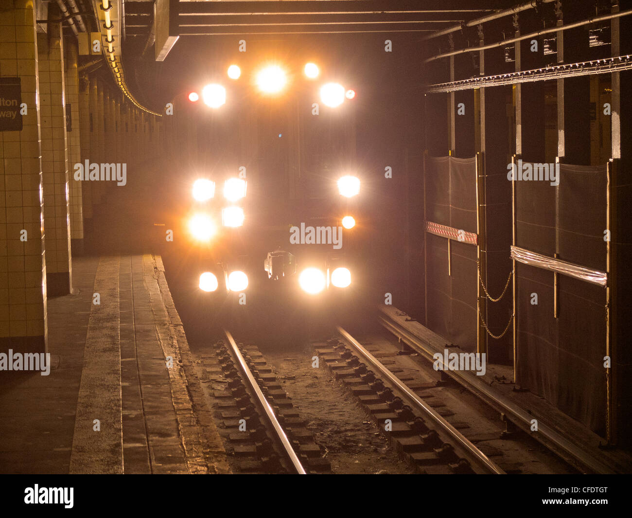 construction train in the New York City subway system in Brooklyn NYC ...