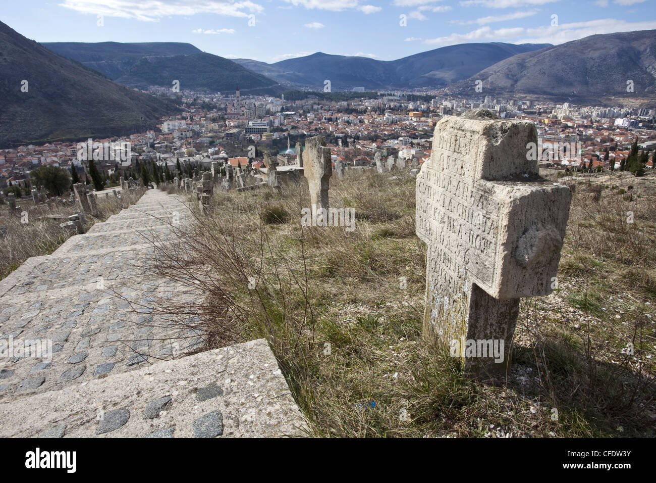 Christian Cemetery, Mostar, Bosnia, Bosnia Herzegovina, Europe Stock ...