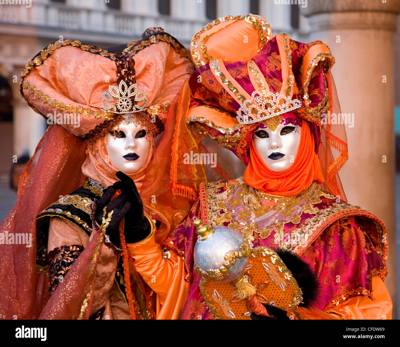 Masked carnival characters in costume, Piazzetta San Marco, San Marco district, Venice, Veneto ...