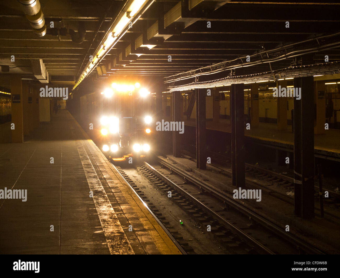 construction train in the New York City subway system in Brooklyn NYC ...