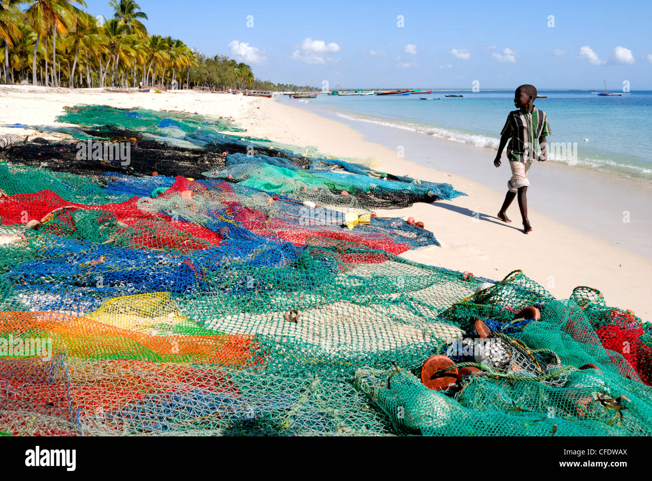 Fishing nets on the beach, Pangane beach, Mozambique, Africa Stock ...