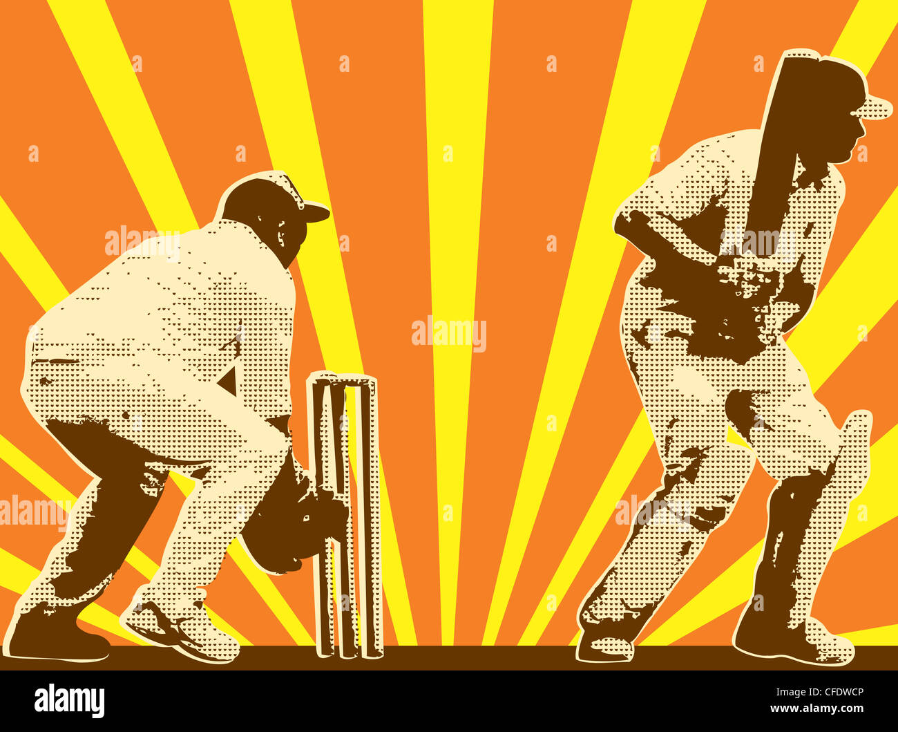 graphic design illustration of a cricket player batsman batting with ...