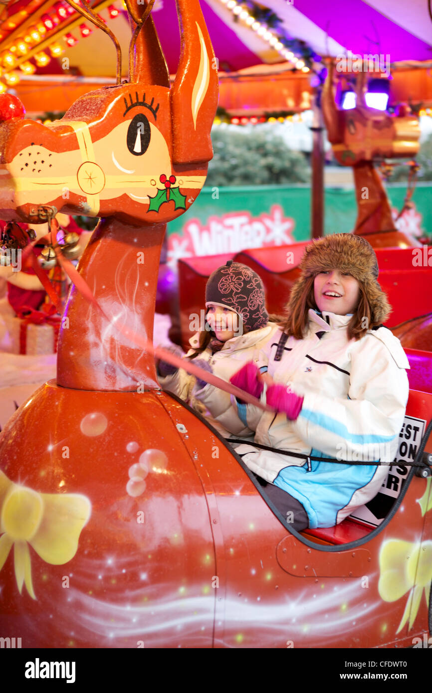 Children enjoying the rides at,Wonderland, Hyde Park, London, England ...