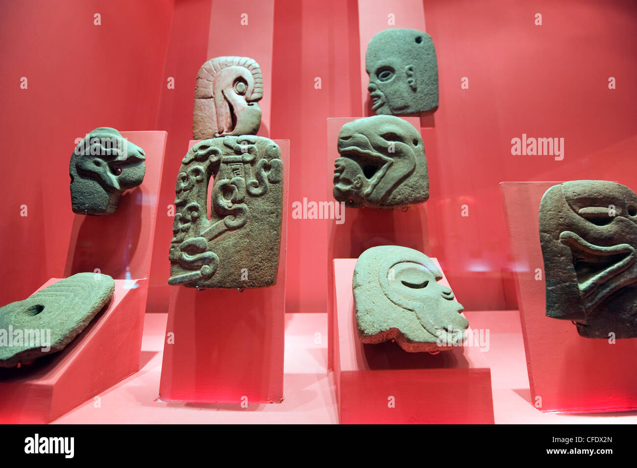 Carved head figures at Museo Nacional de Antropologia David J Guzman ...