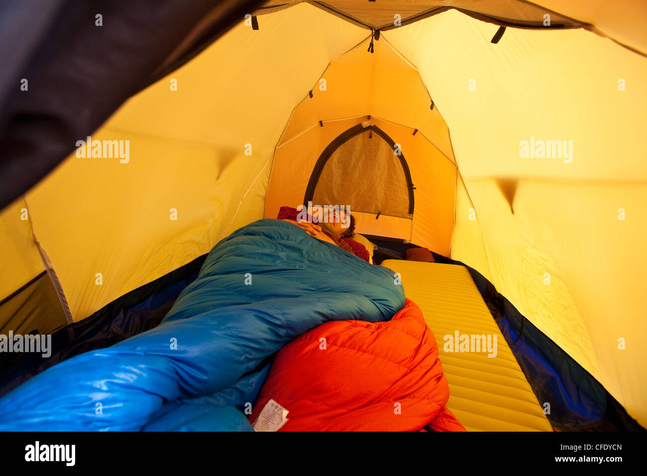 A Man Sleeping In Tent Jasper Provincial Park Alberta Canada Stock 6457