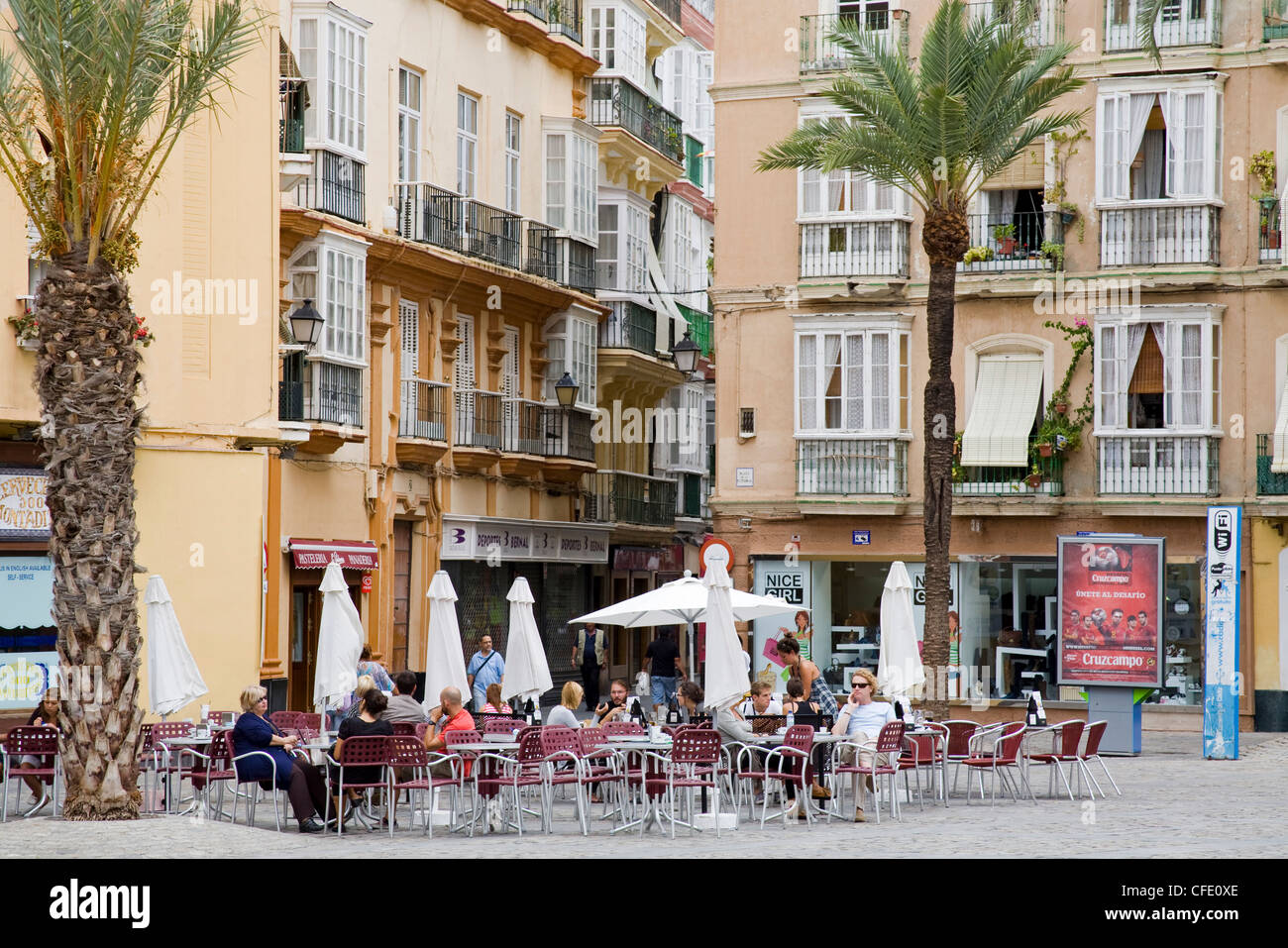 Cafe on the Cathedral Plaza, Cadiz, Andalusia, Spain, Europe Stock ...