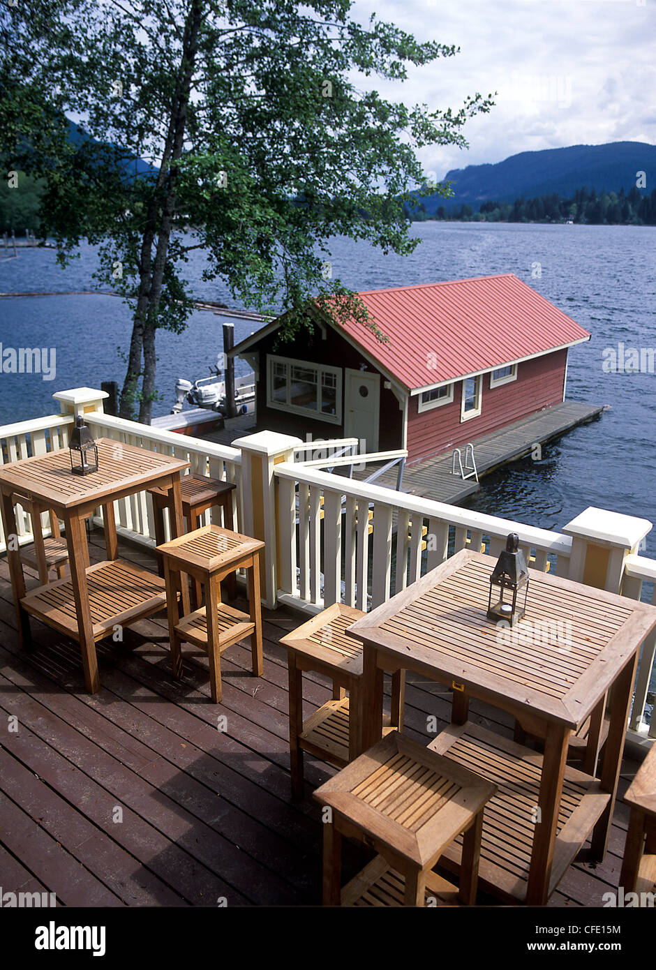 Deck at a lakefront cottage in Youbou, a small former mill town on Lake ...