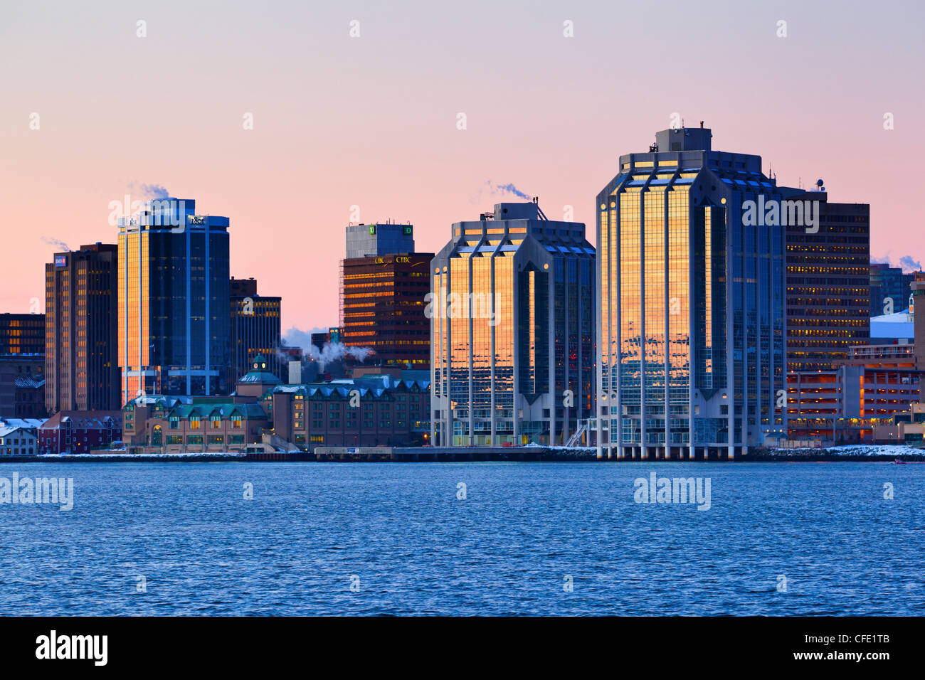 Purdy's Wharf Office Towers and Halifax waterfront at dawn, Nova Scotia ...