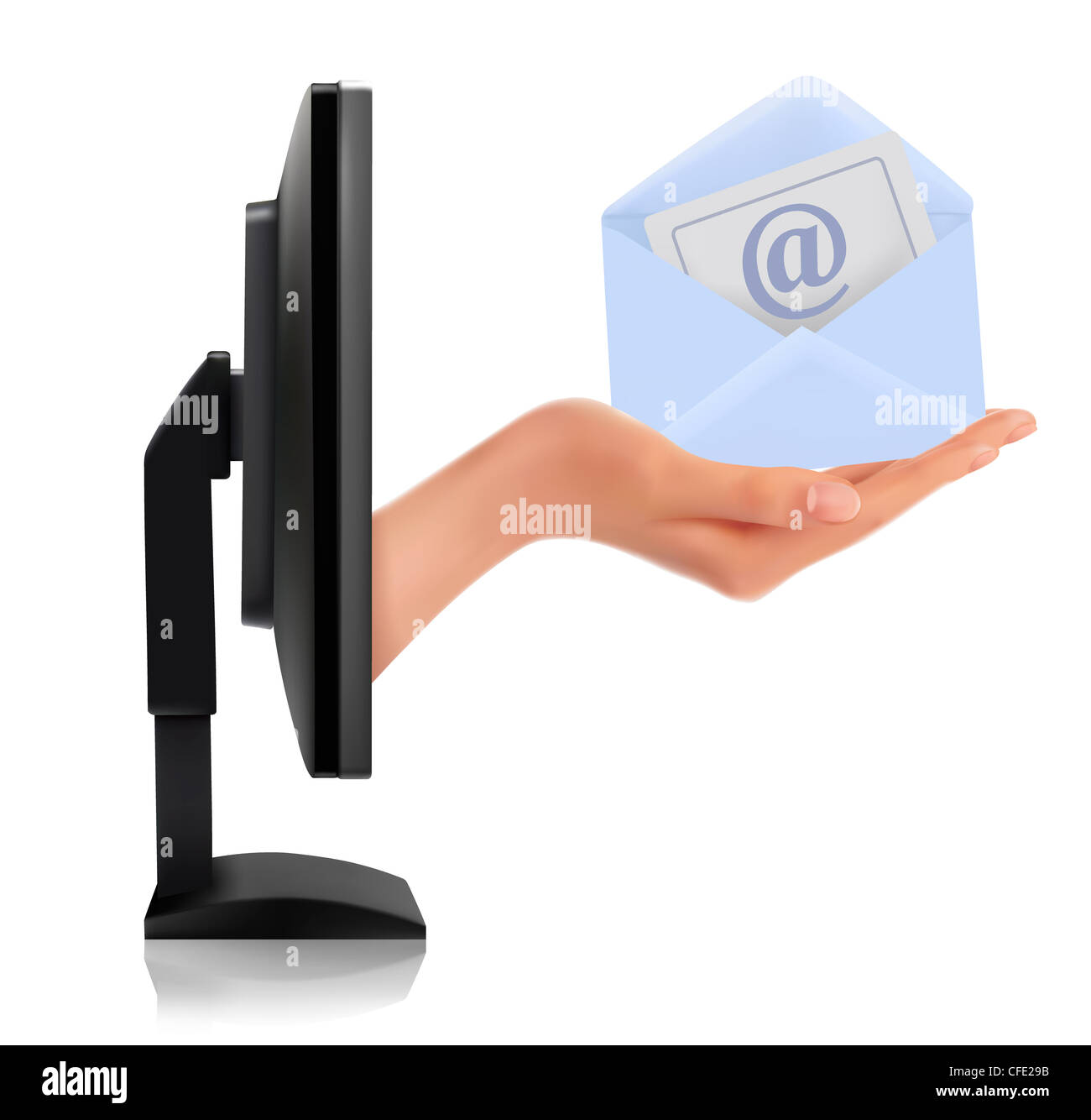 Hand from a monitor screen holding e-mail letter Stock Photo - Alamy