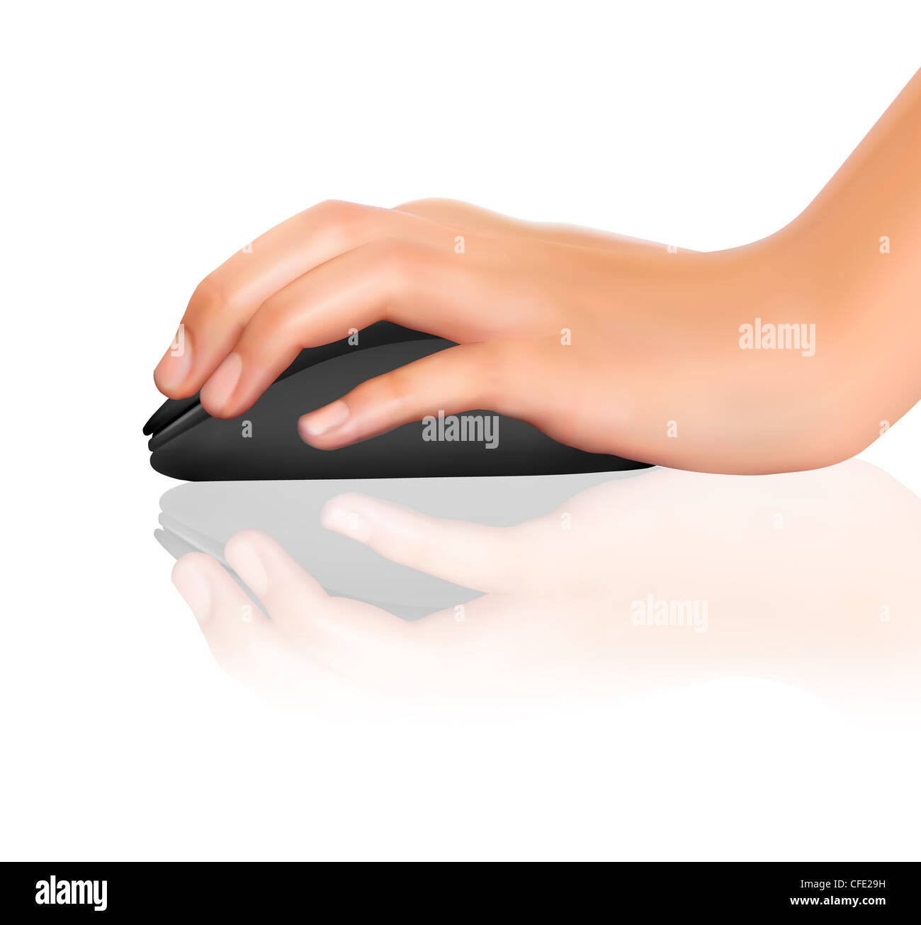 Computer mouse with hand over white Stock Photo - Alamy