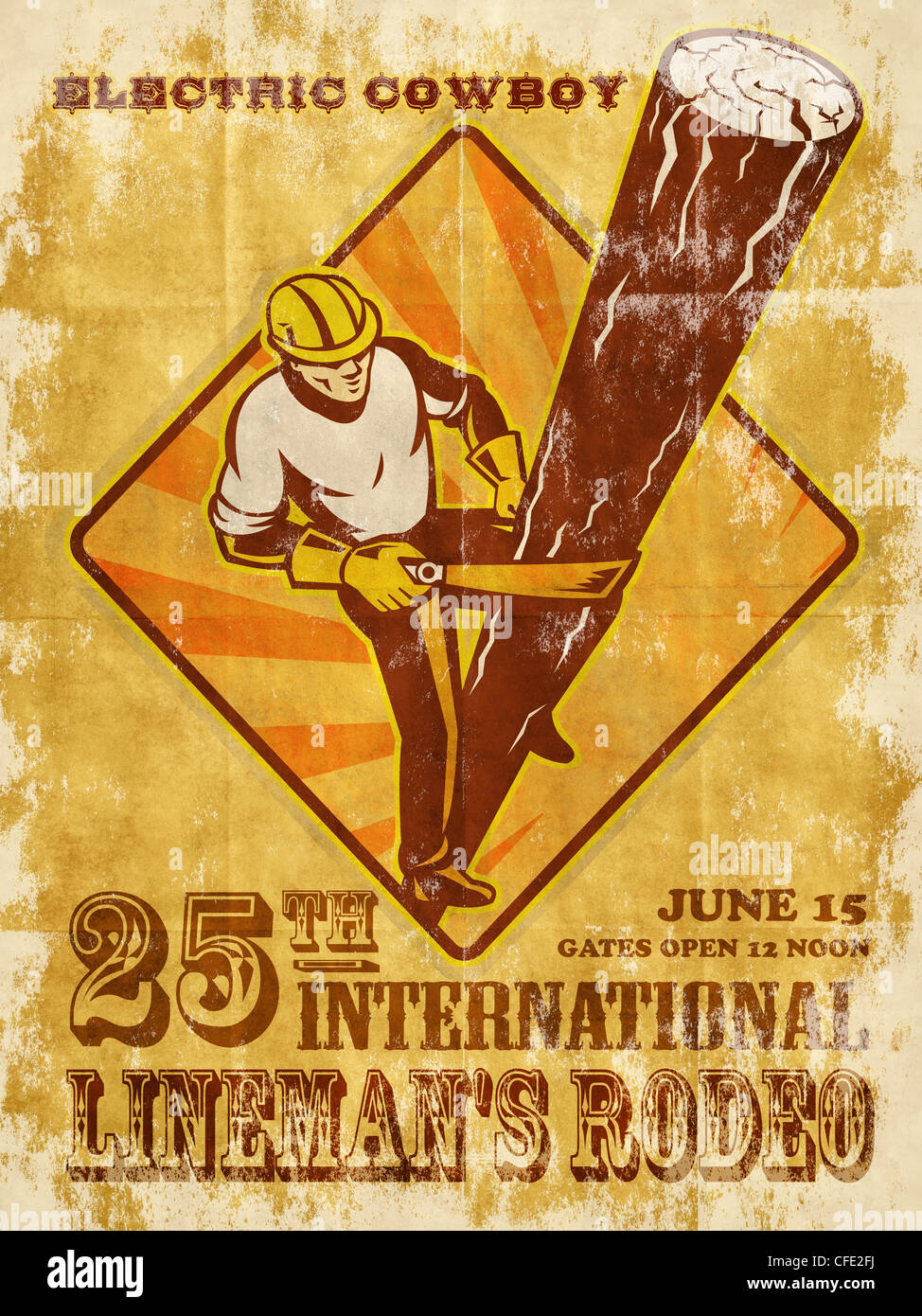 poster illustration of power lineman electrician repairman worker ...