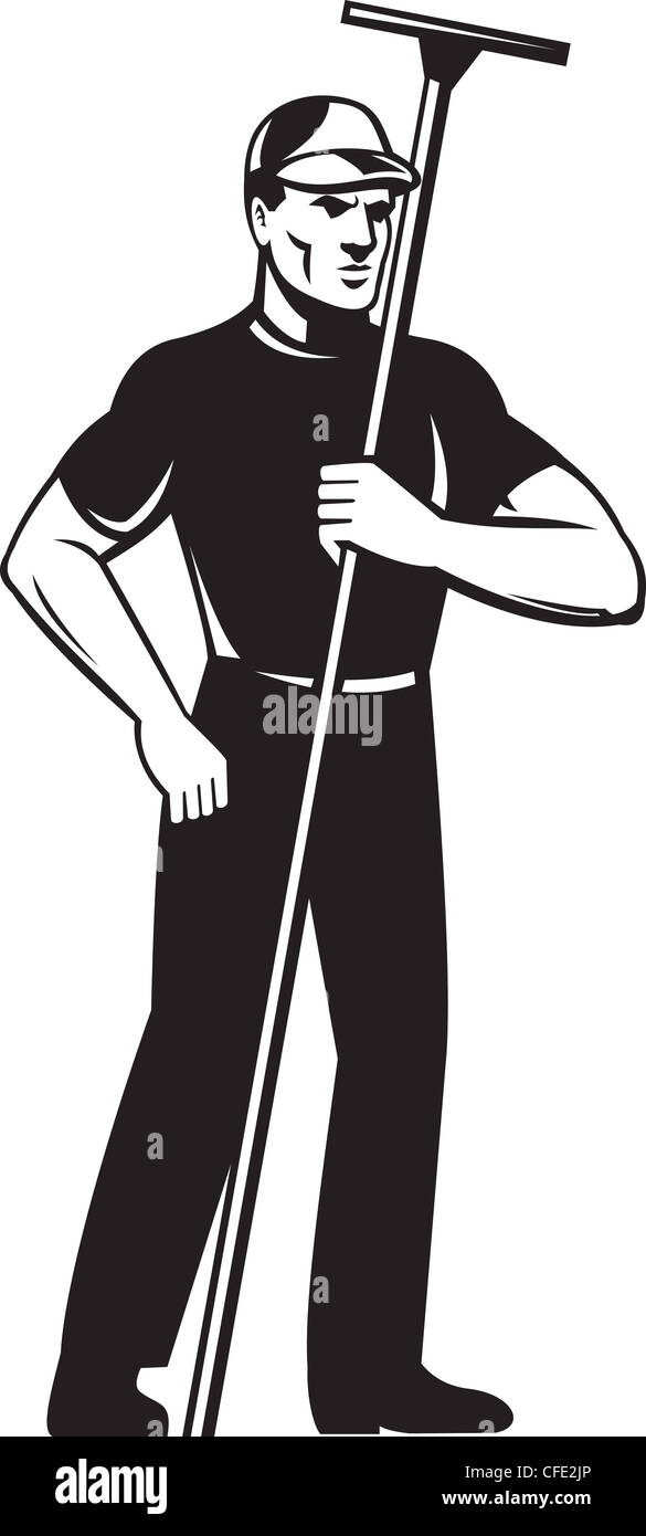 illustration of a window washer cleaner worker standing holding ...
