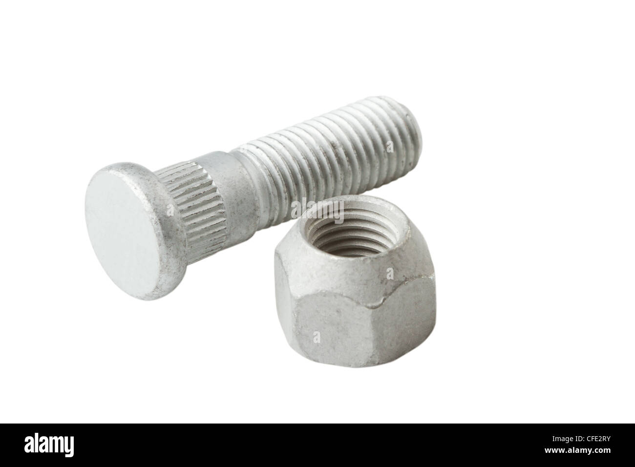Wheel bolt and nut isolated on a white background Stock Photo - Alamy