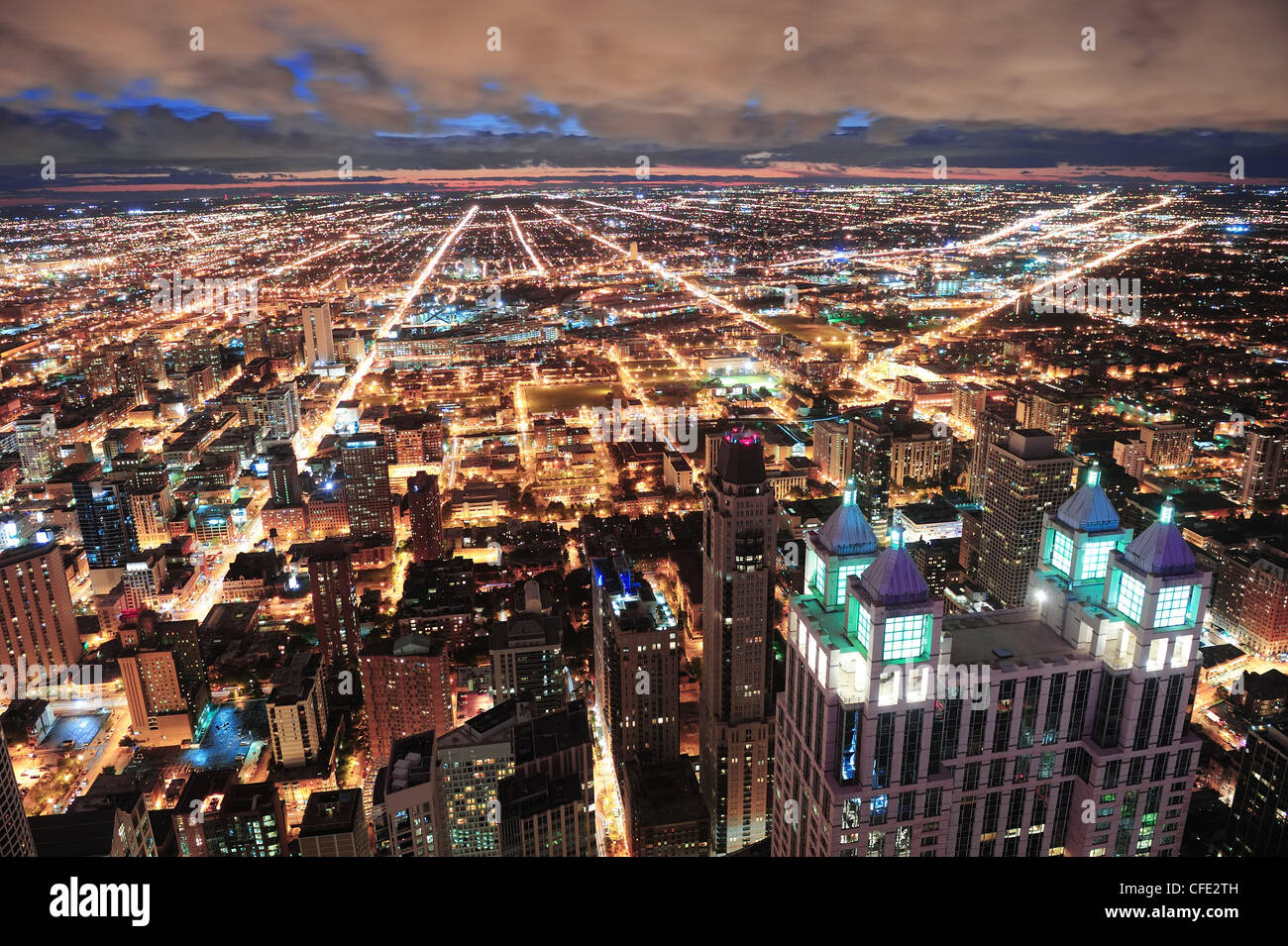 Chicago urban skyline panorama aerial view with skyscrapers and cloudy ...