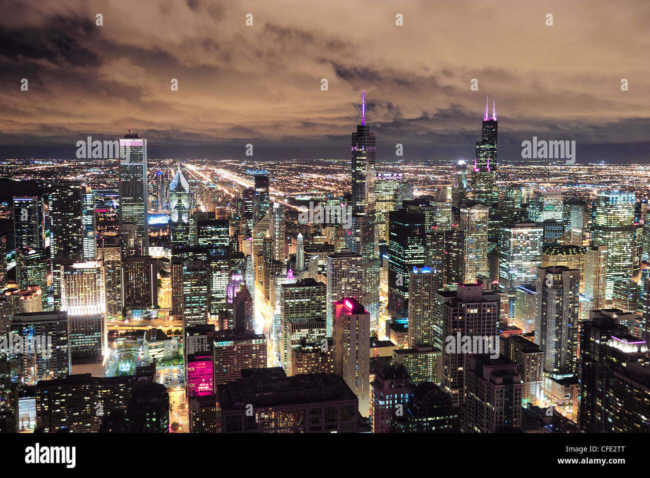 Chicago urban skyline panorama aerial view with skyscrapers and cloudy ...