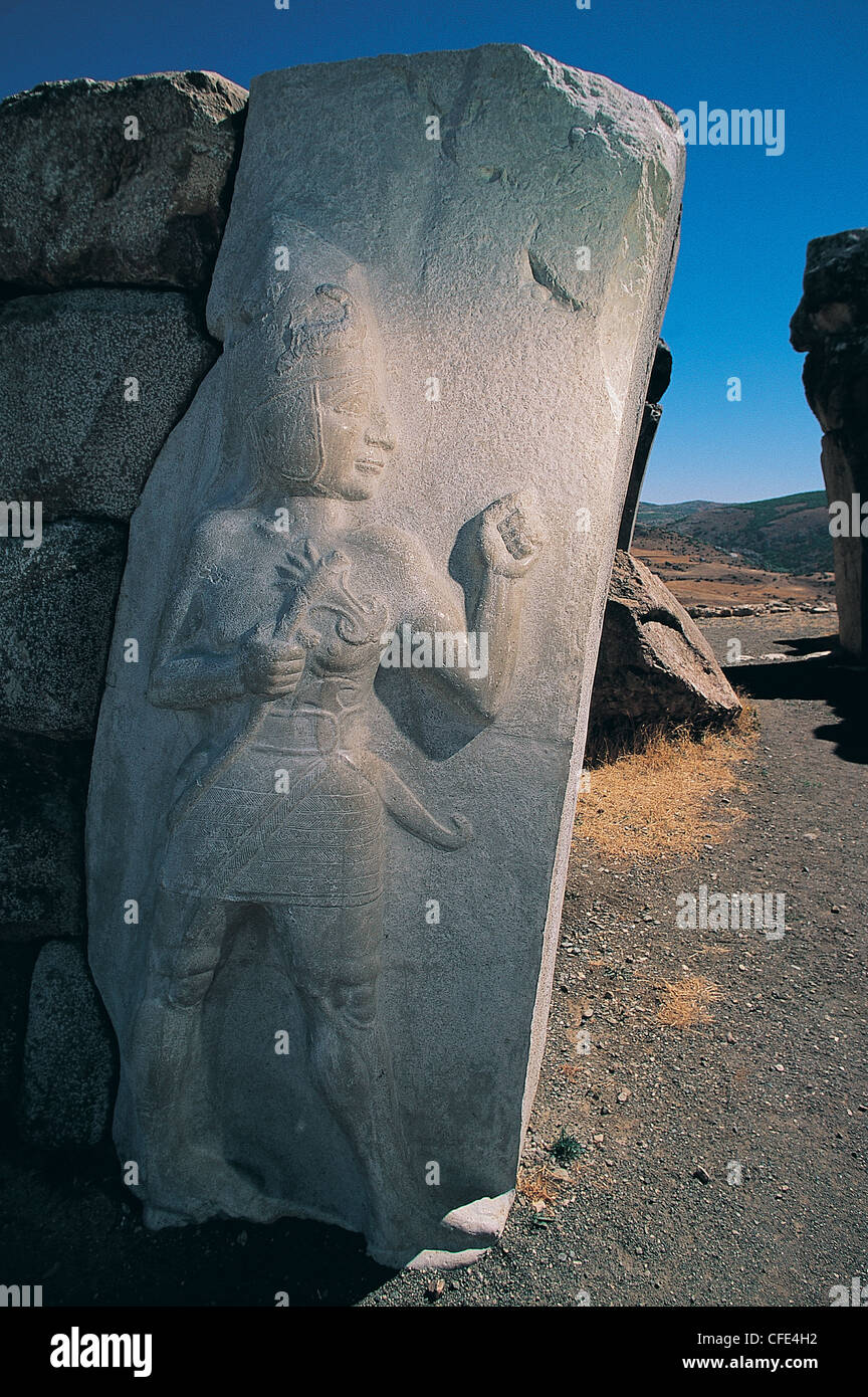 Hittites city gate with relief of god Sharumma , Hattusas Turkey Stock ...