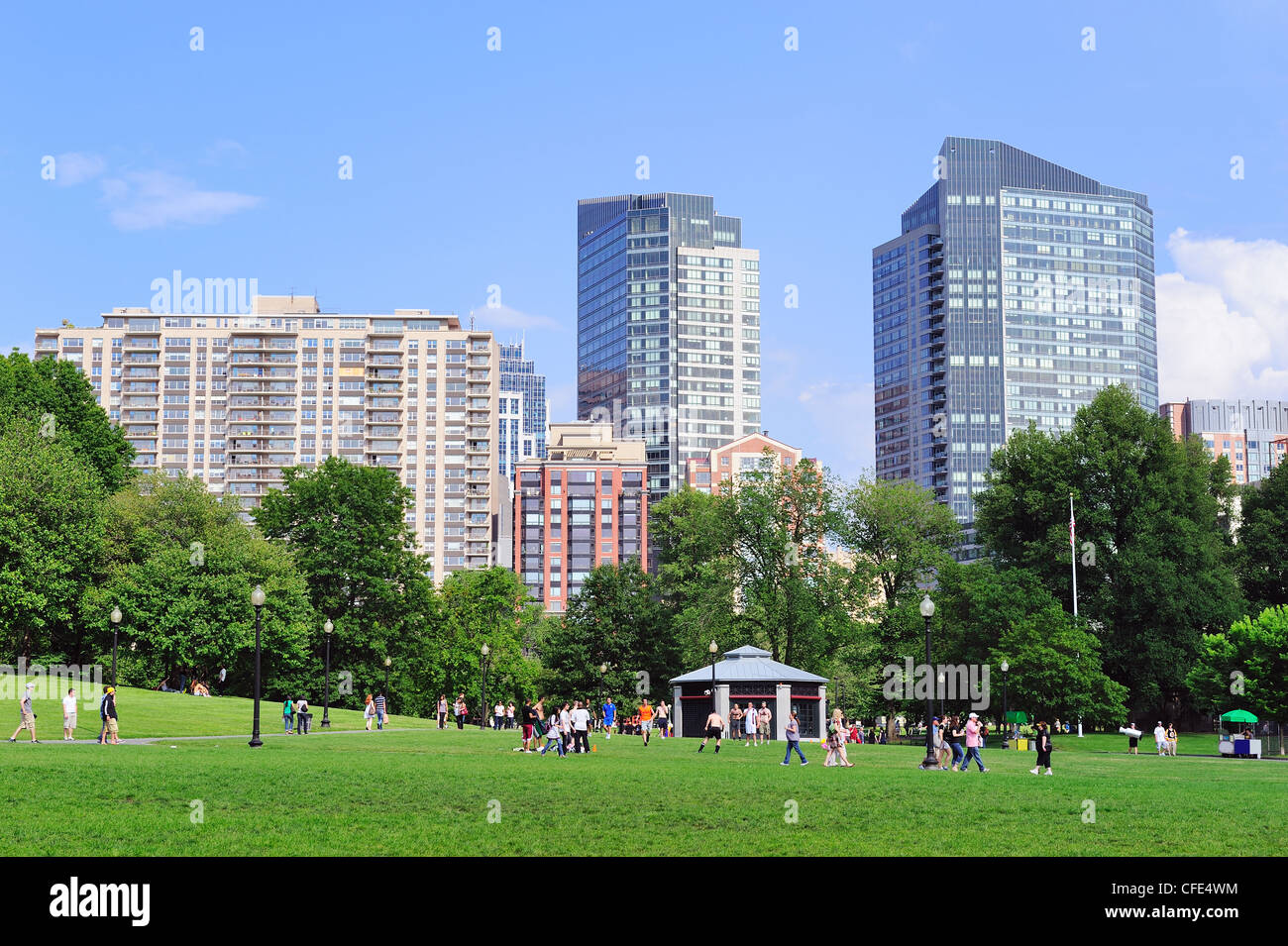 Boston Common public garden in downtown with urban architecture Stock ...