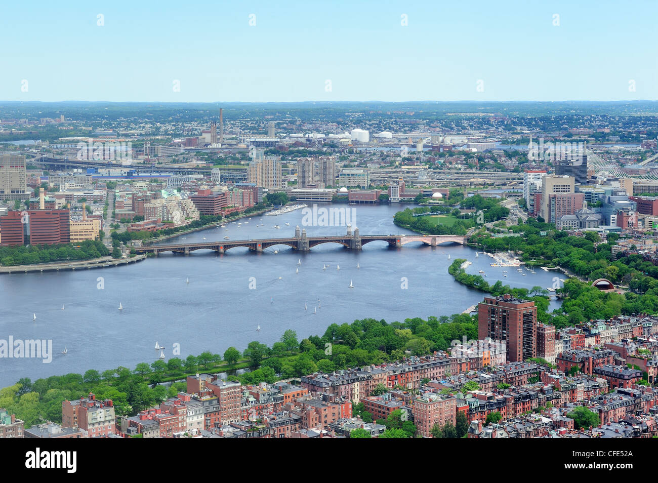 Boston Charles River aerial view with buildings and bridge Stock Photo ...