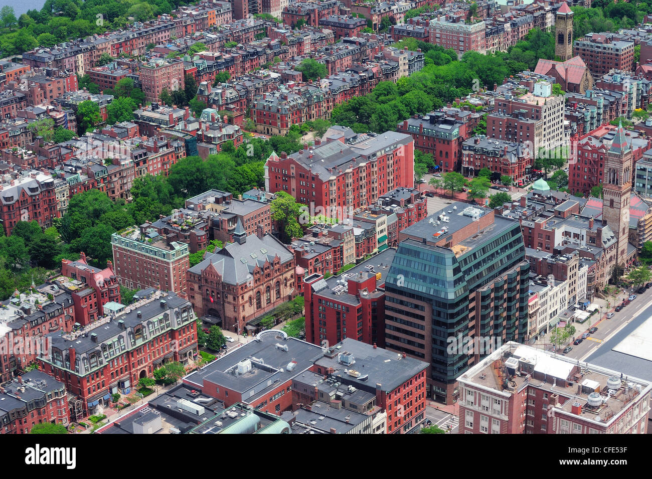Boston downtown aerial view with historical architecture, street and ...
