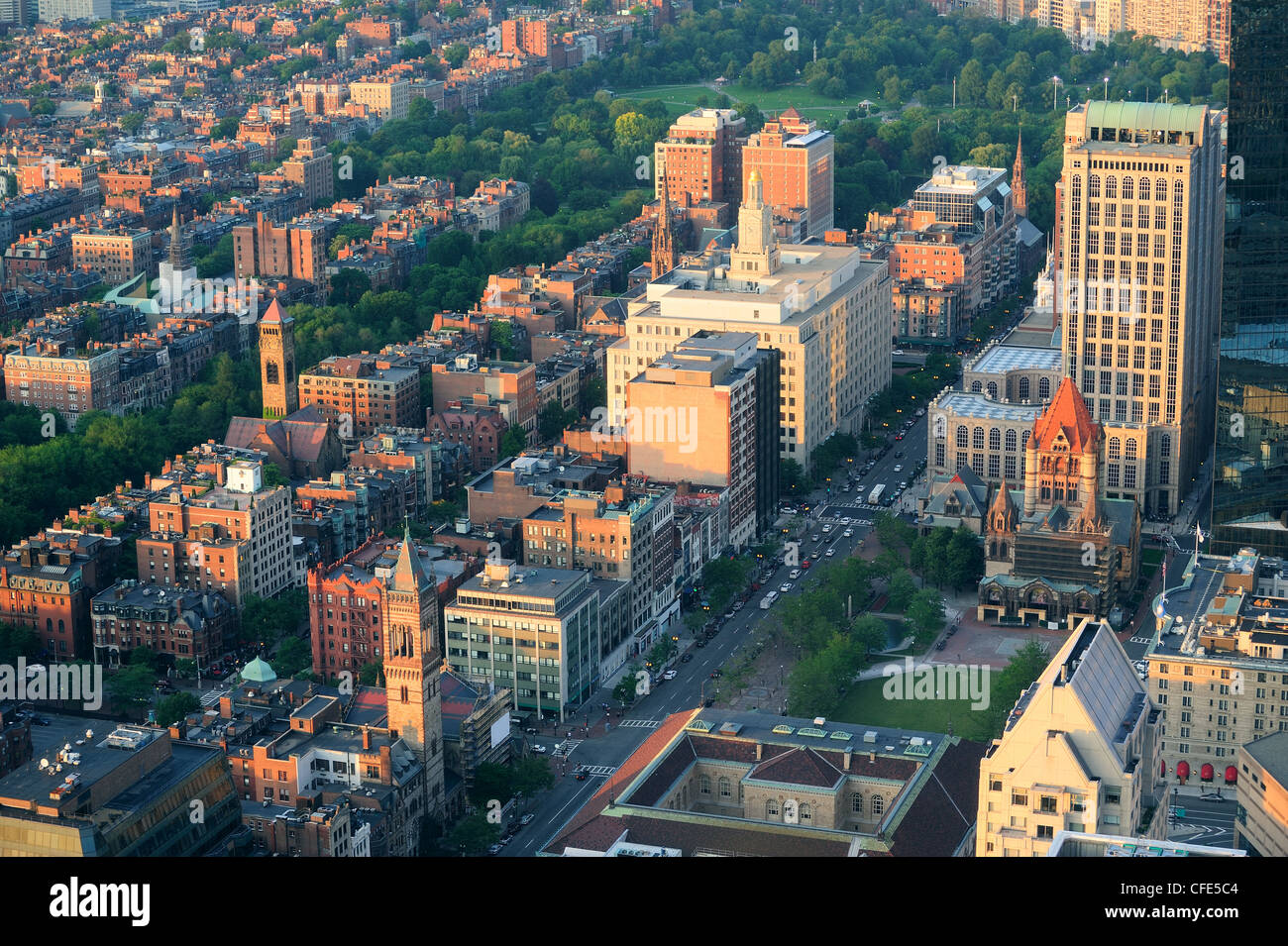 Boston city downtown aerial view with urban historical buildings at ...