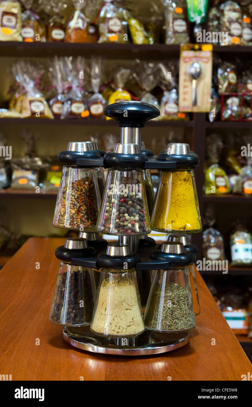 Different spices on the counter of market Stock Photo - Alamy