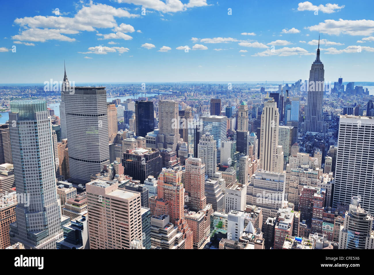 New York City Manhattan midtown aerial panorama view with skyscrapers ...