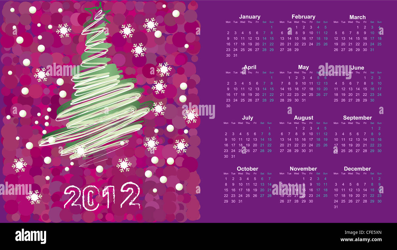 Vector illustration of postcard calendar to a new 2012 year Stock Photo ...