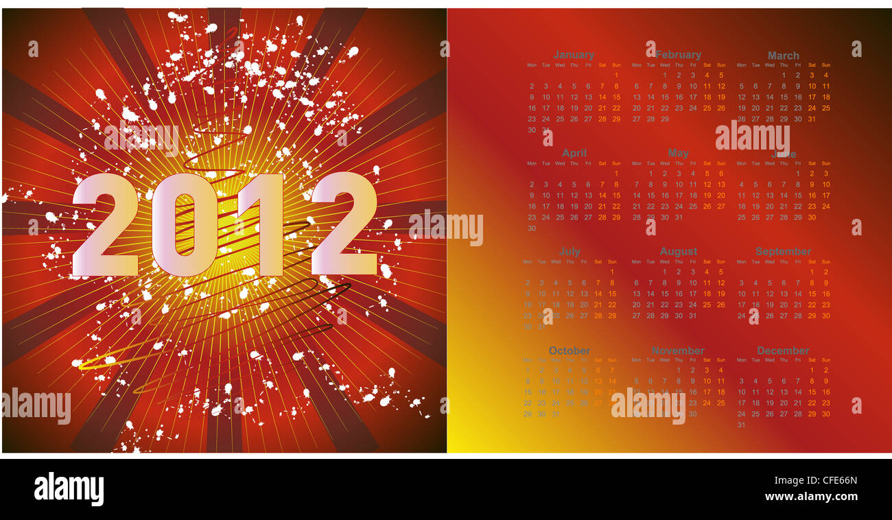 Vector illustration of postcard calendar to a new 2012 year Stock Photo ...