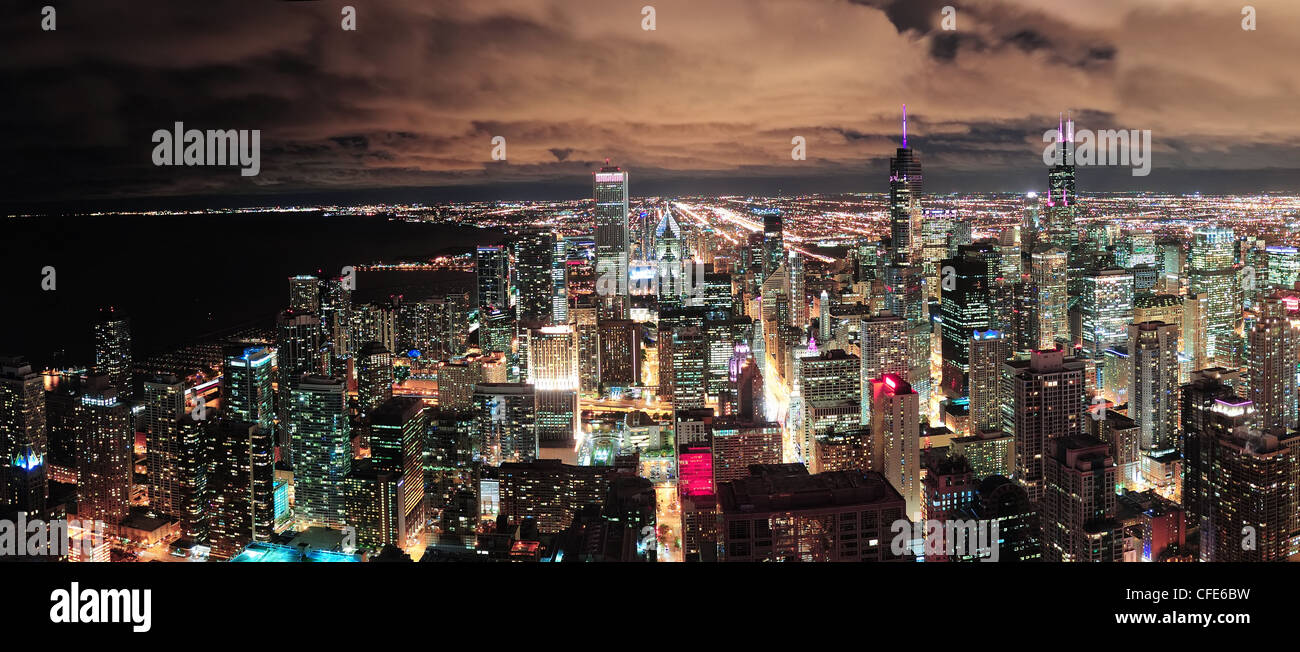 Chicago urban skyline panorama aerial view with skyscrapers and cloudy ...