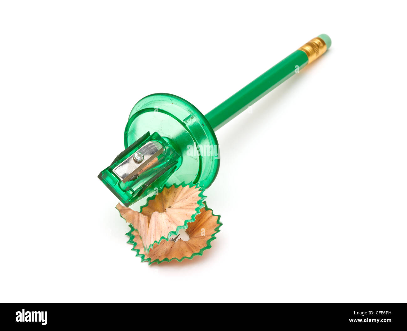 Green sharpener and pencil on white background Stock Photo - Alamy