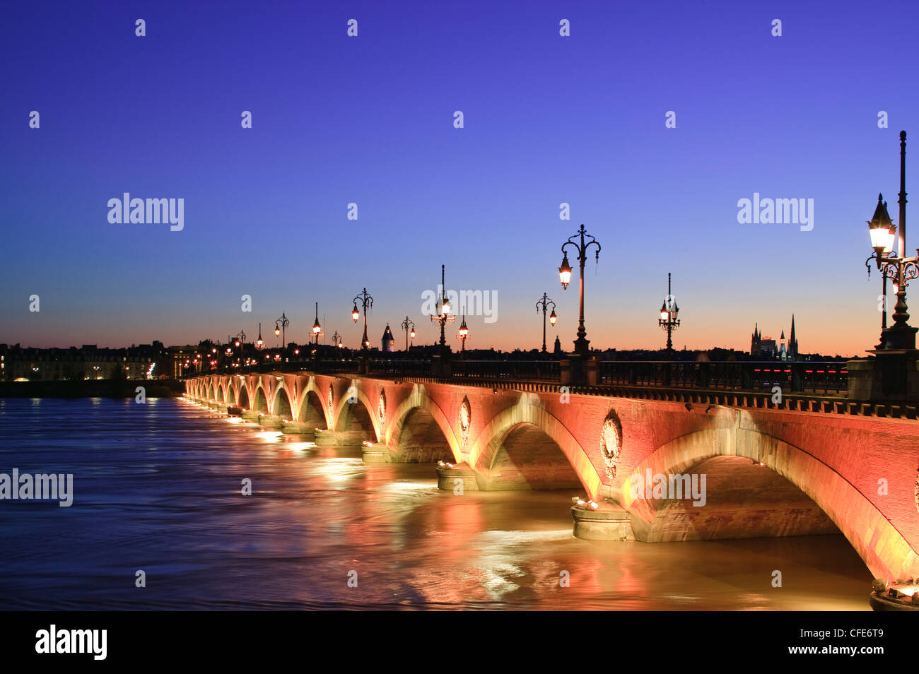 Pont de Pierre Bridge over La Garonne river Bordeaux Gironde Nouvelle ...